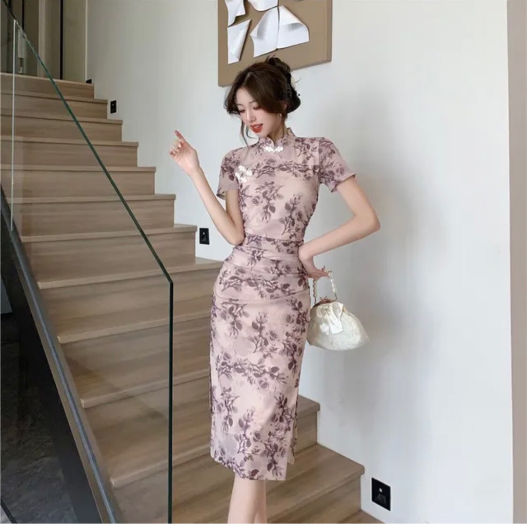 china chinese collar bodycon dress floral western design, Women's ...