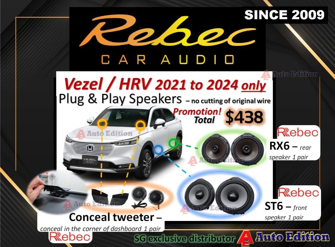 Honda Vezel plug & play speakers & tweeters 2021 to 2024 - no cutting of original car wire ...