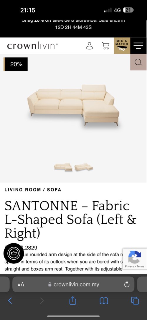 CROWN LIVIN' - L SHAPE SOFA (CROWN LIVING) LEFT SIDE 3 SEATER ...