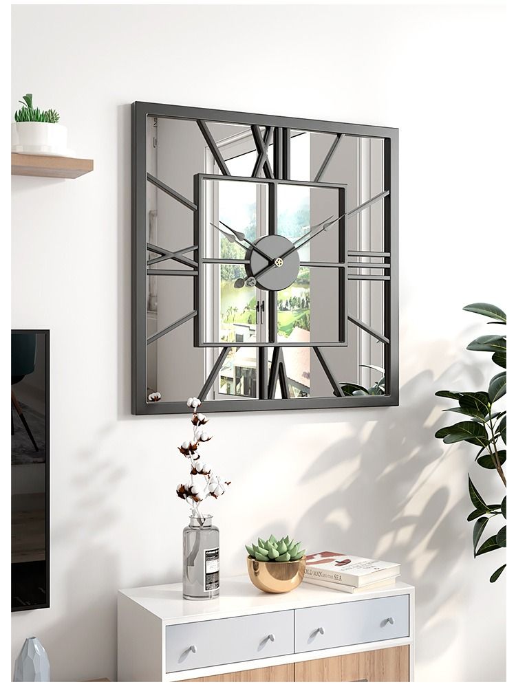 Large wall clock metal frame with mirror glass design 50x50cm ...