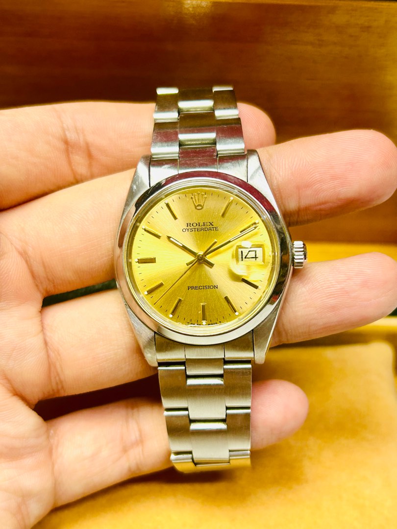 ROLEX Oyster Date 6694 “Gold Dial” Precision 34mm Watch •Clean Movement ...