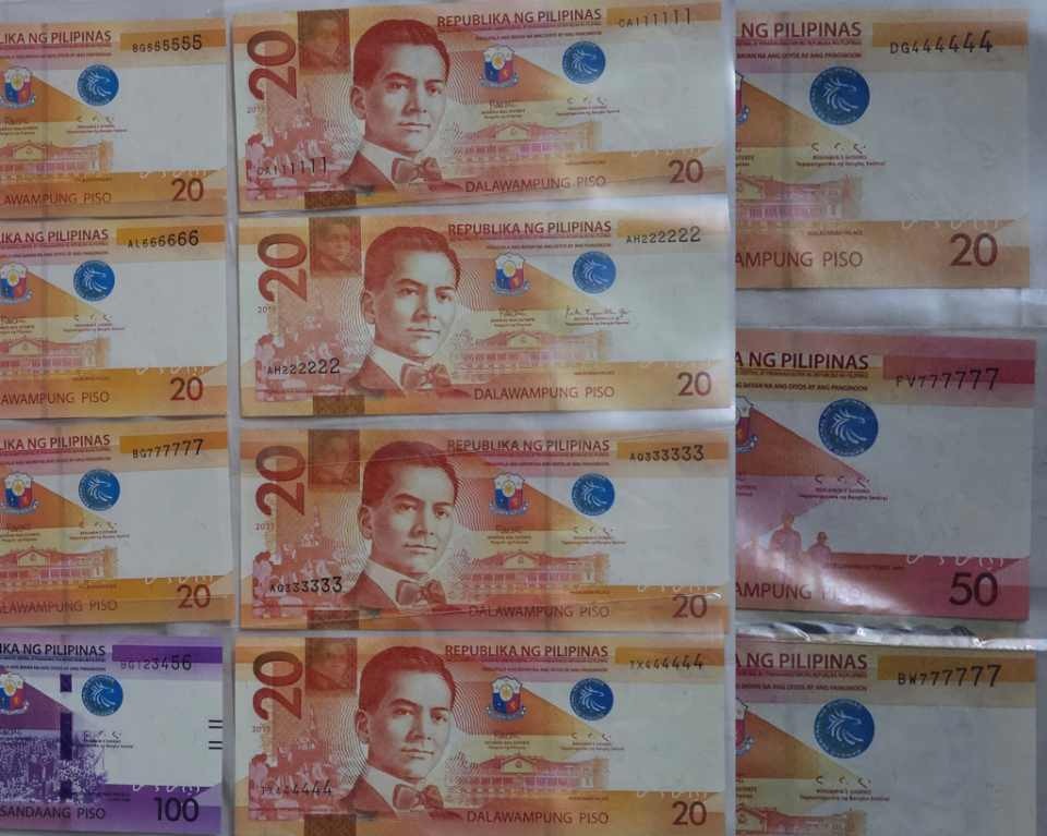 SUPER rare Solid Serial number Banknotes of 20 Piso 50 Piso and 100 ...