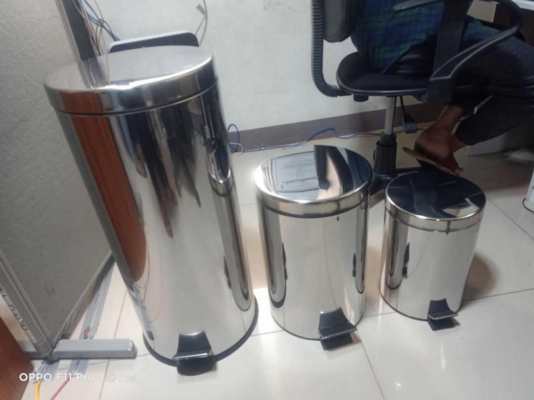 TRASH BIN STAINLESS TRASH BIN, Furniture & Home Living, Cleaning ...