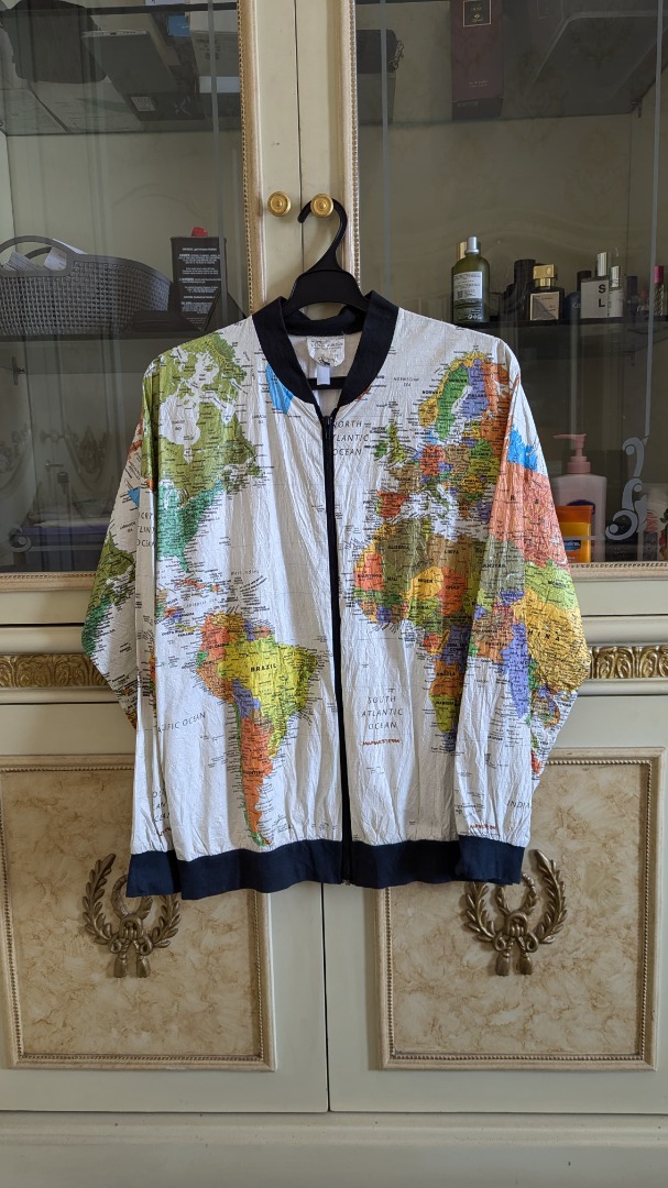 VINTAGE 90s WORLD MAP JACKET KURT COBAIN BY LESLIE JORDAN, Fesyen Pria ...
