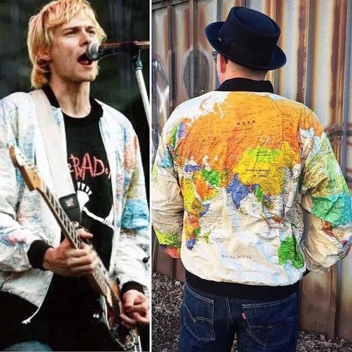 VINTAGE 90s WORLD MAP JACKET KURT COBAIN BY LESLIE JORDAN, Fesyen Pria ...