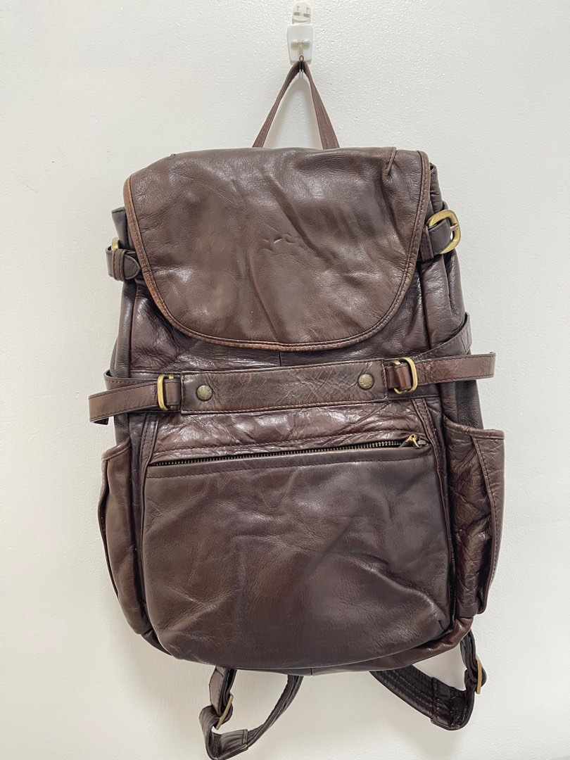 Vintage style Brown leather Backpack, Women's Fashion, Bags & Wallets ...