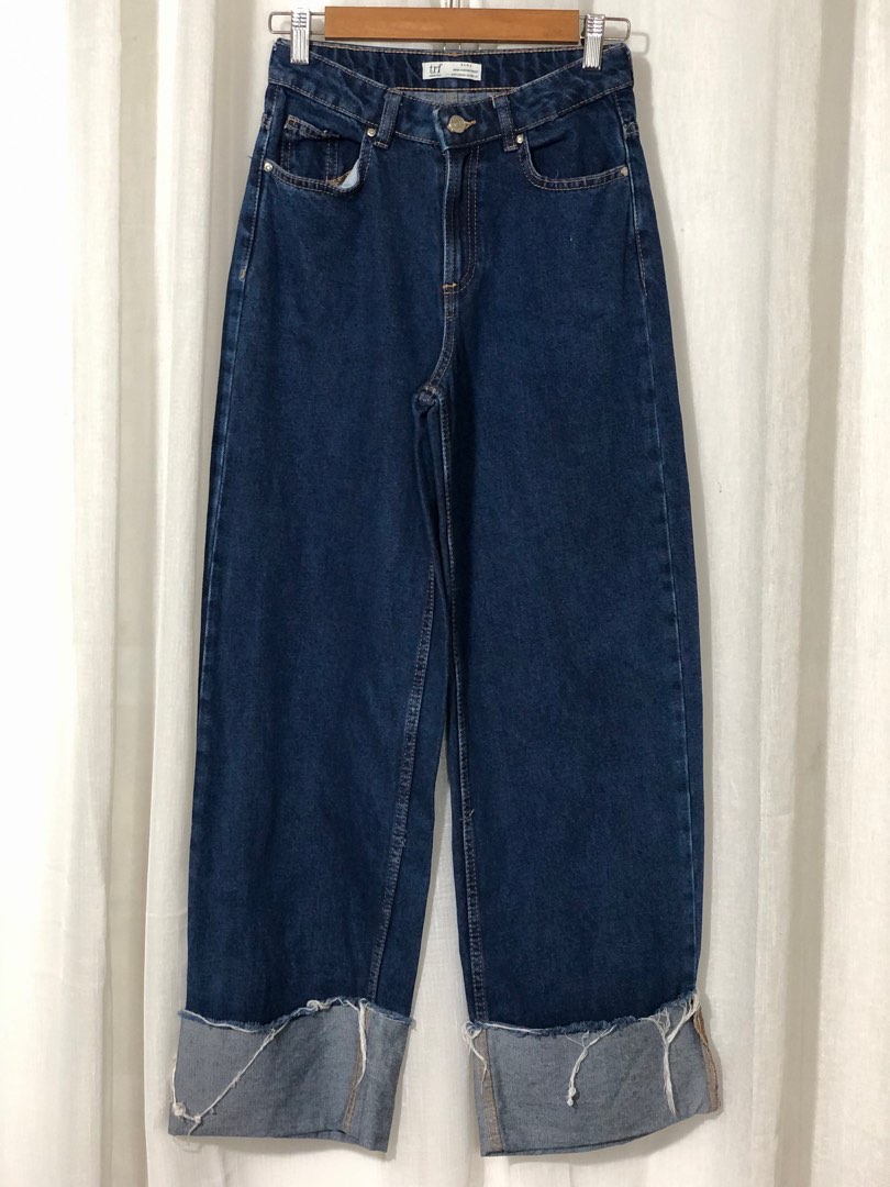 Zara Folded up Denim Pants, Women's Fashion, Bottoms, Jeans on Carousell