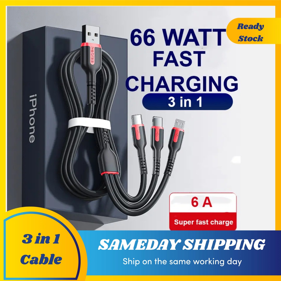 66W 3 in 1 Fast Charging Cable, Mobile Phones & Gadgets, Mobile ...