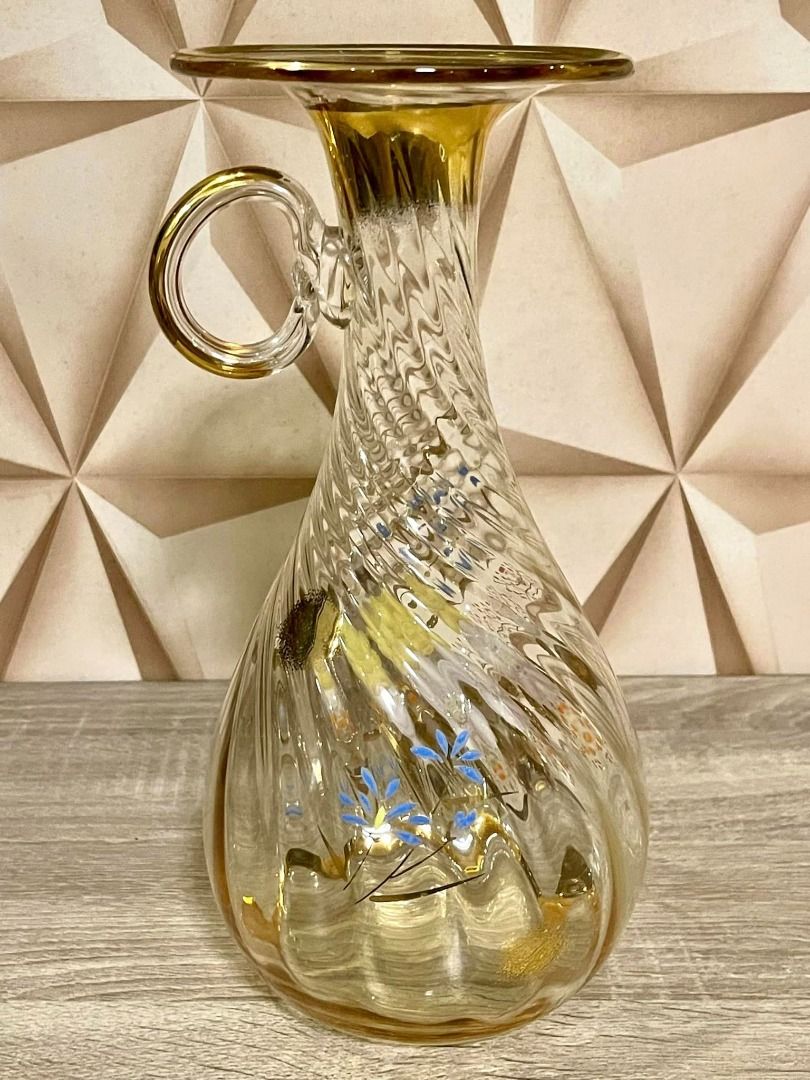 A Beautiful Hand-Painted Glass Vase Gold Rim Swirl Design With Pink ...