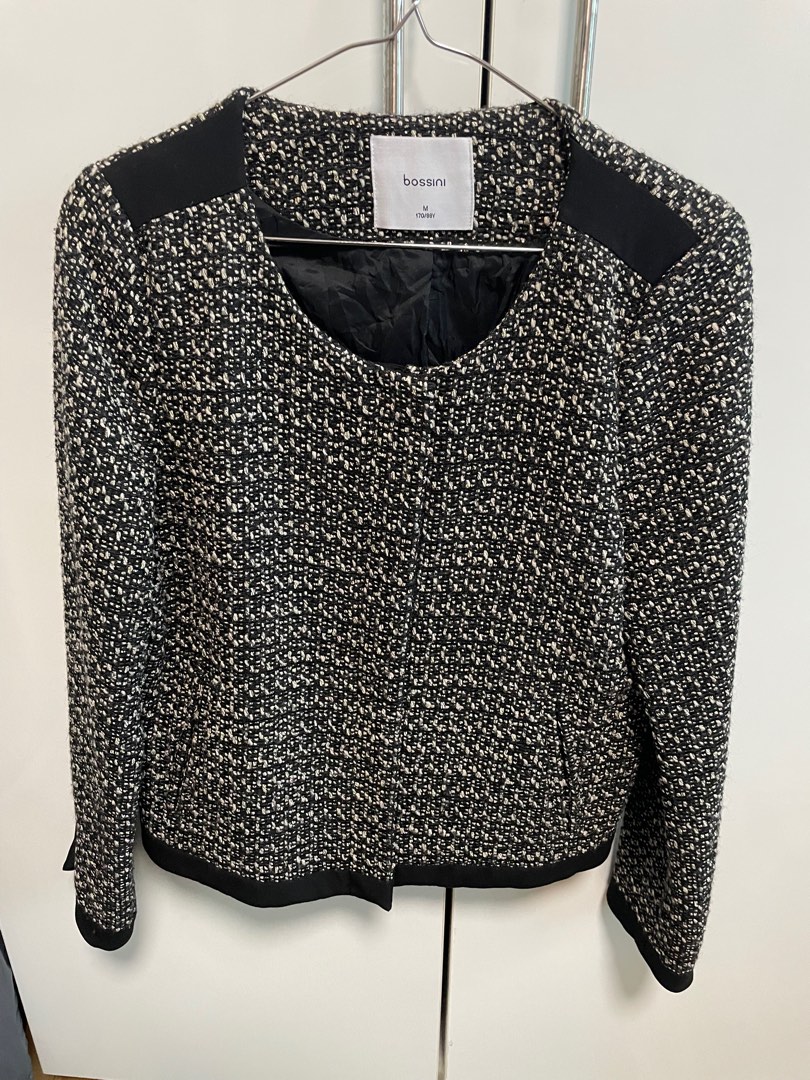 Bossini Tweed Blazer like Chanel (Black), Women's Fashion, Coats ...