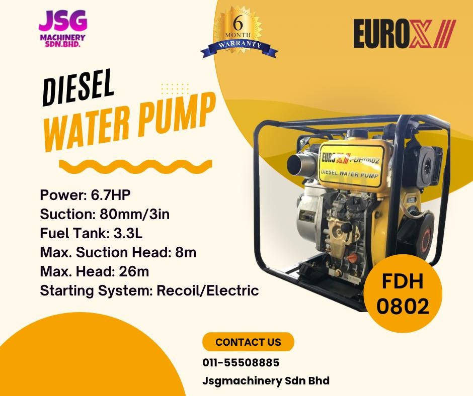EUROX FDH0802 3" 7.0HP KEY START DIESEL WATER PUMP ELECTRIC START, Furniture & Home Living, Home ...