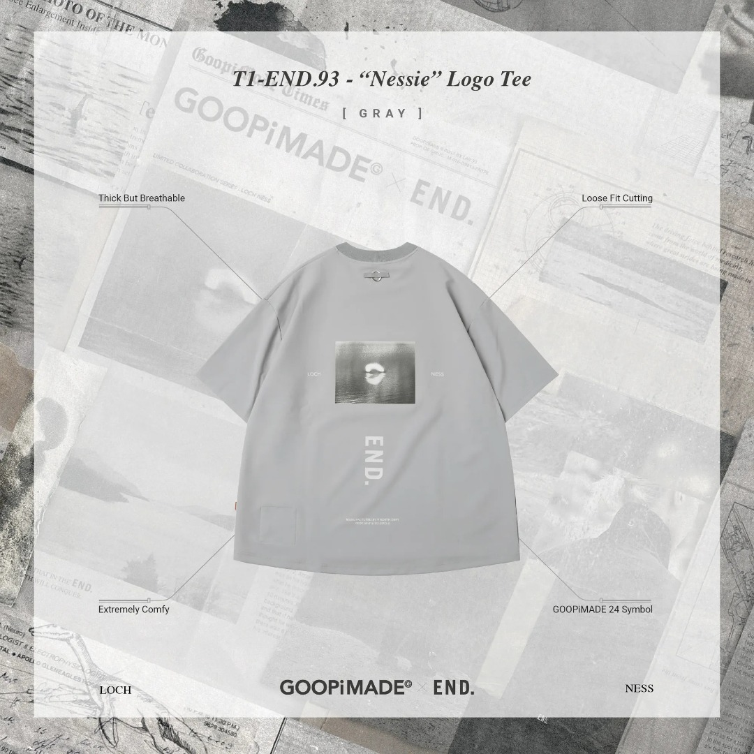 【GOOPi x END.】 聯名 短袖 T1-END.93 - “Nessie” Logo Tee - Gray, 他的時尚, 上衣與西裝 ...