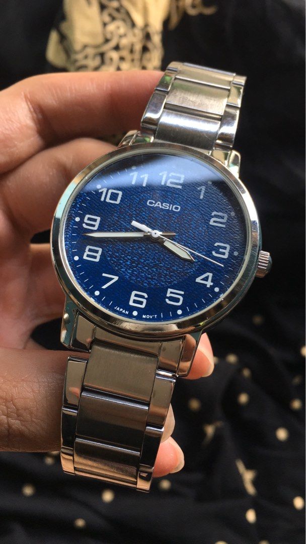 Jam tangan Casio MTP blue dial texture all original, Fesyen Pria, Jam ...