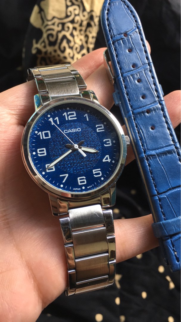 Jam tangan Casio MTP blue dial texture all original, Fesyen Pria, Jam ...
