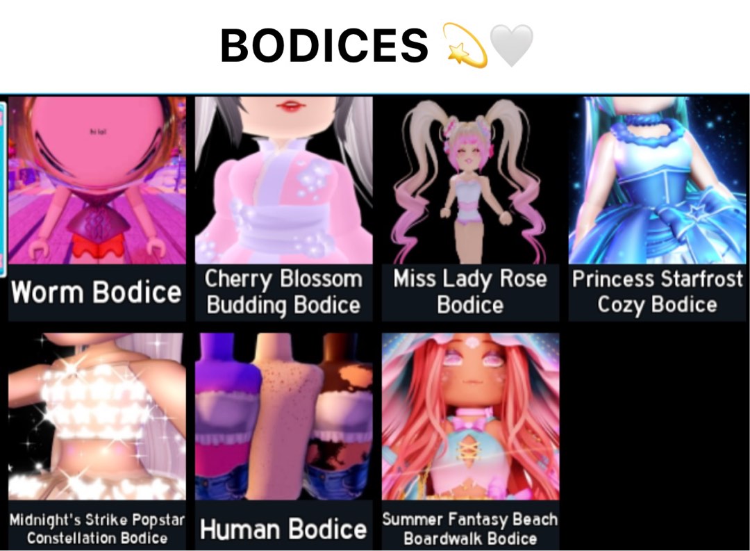 ROYALE HIGH BODICES ROBLOX, Video Gaming, Gaming Accessories, In-Game ...