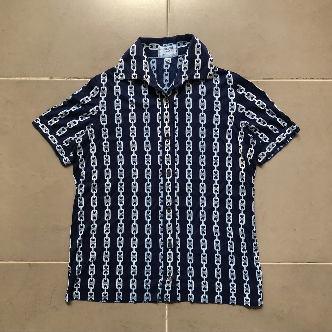 VINTAGE CELINE CHAIN LOGO SHORT SLEEVE SHIRT, Luxury, Apparel on Carousell