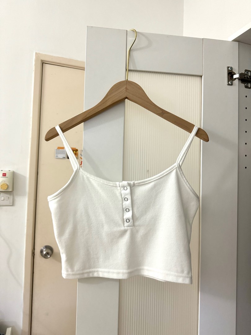 White Button Singlet, Women's Fashion, Tops, Sleeveless on Carousell