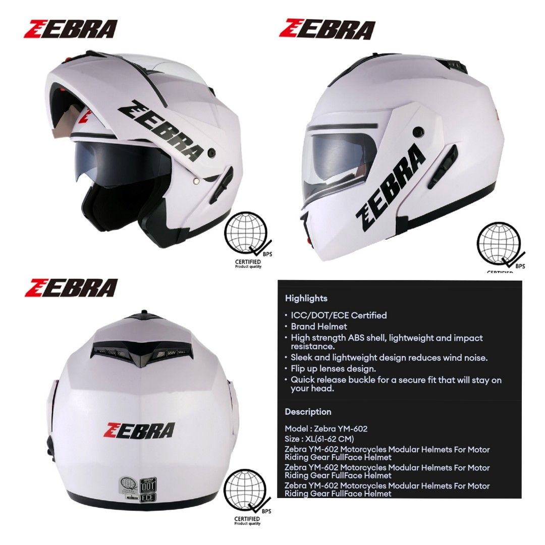 Zebra helmet full and half face, Motorbikes, Motorbike Parts ...