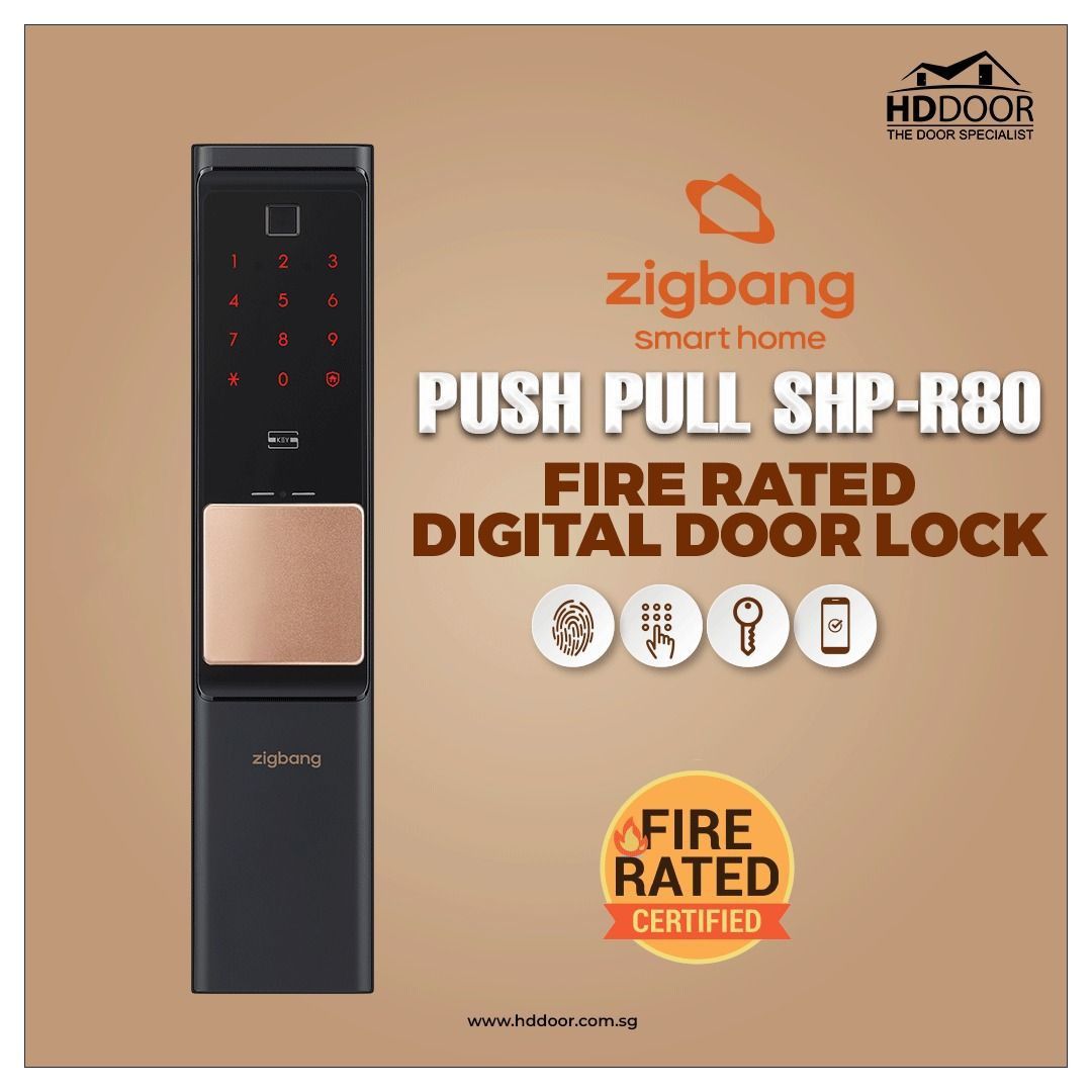 Zigbang Push Pull SHP-R80 Fire Rated Digital Door Lock [HDB, BTO, CONDO], Furniture & Home ...