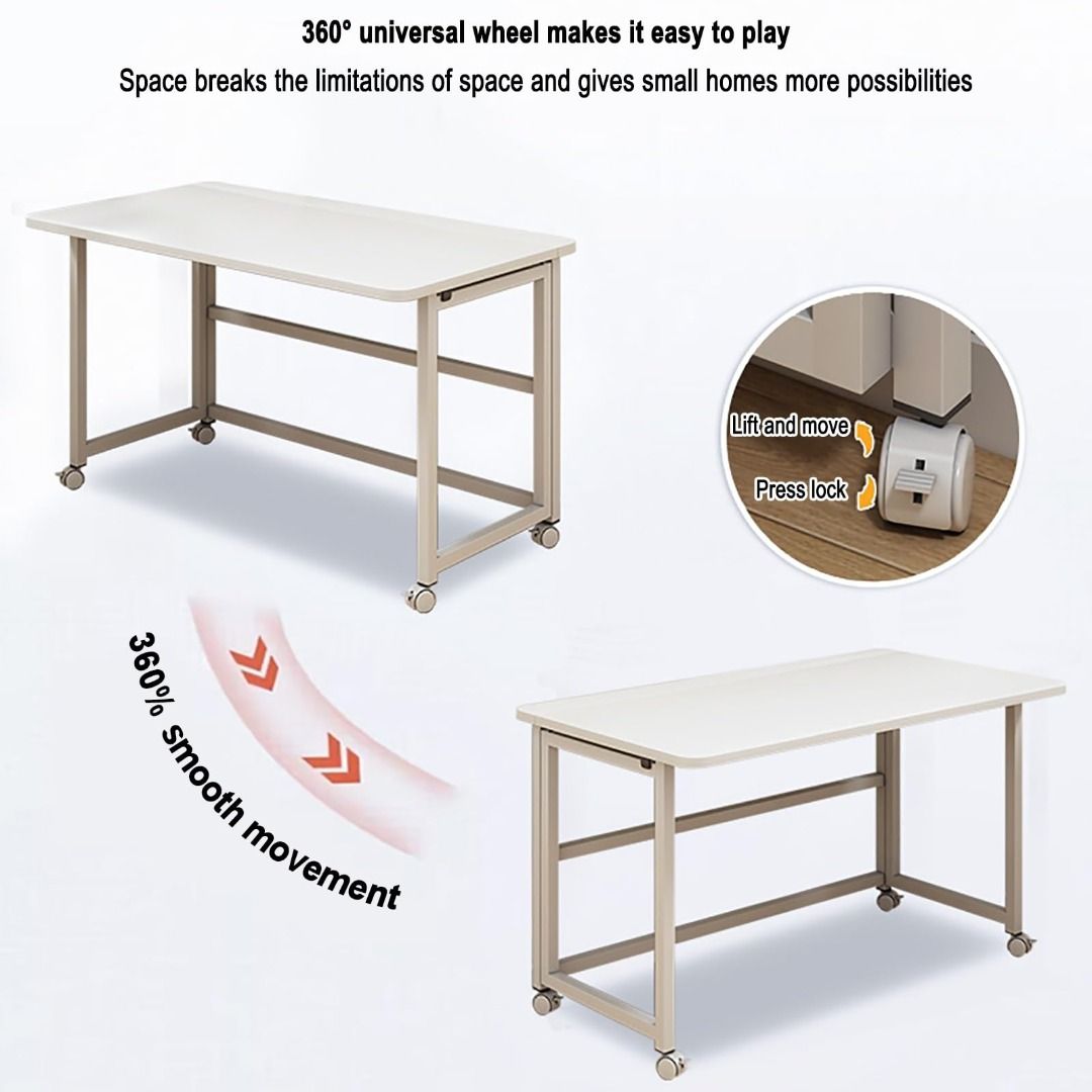 [120cm*60cm + Pulley] Foldable Table White Wood Office/Study Desk with ...