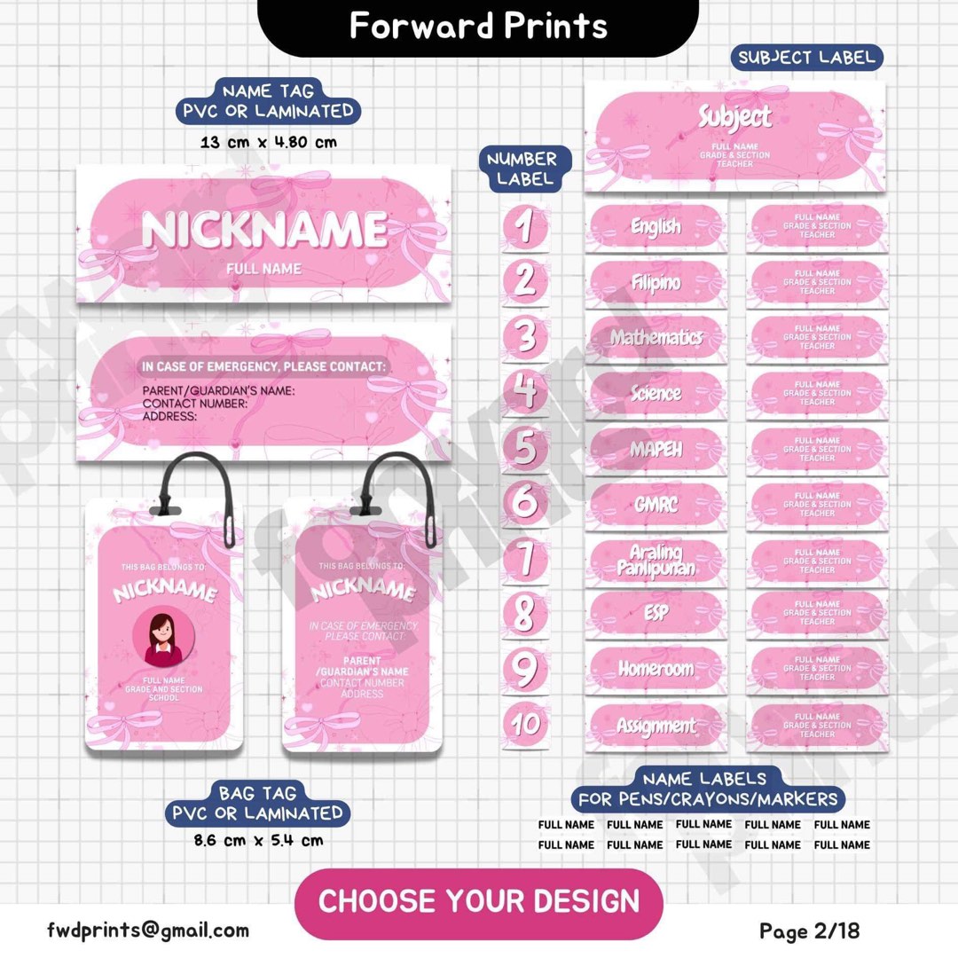 Subject Stickers • Subject Labels • Name tag • Bag tag • PVC • Subject ...