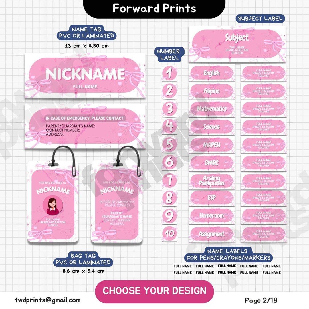 Subject Stickers • Subject Labels • Name tag • Bag tag • PVC • Subject ...