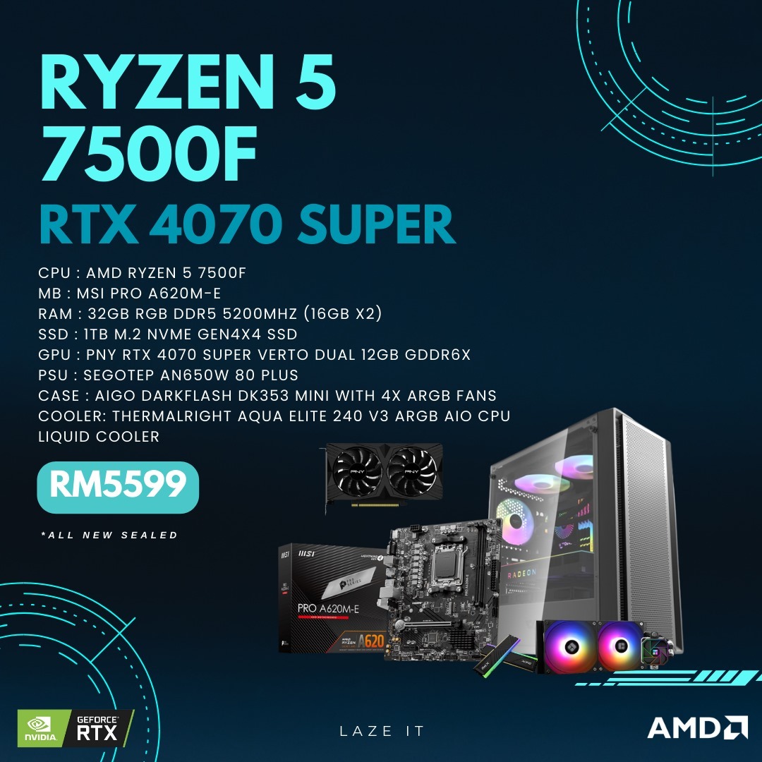 AMD RYZEN 5 7500F RTX 4070 SUPER NEW GAMING PC SET PROMO, Computers ...