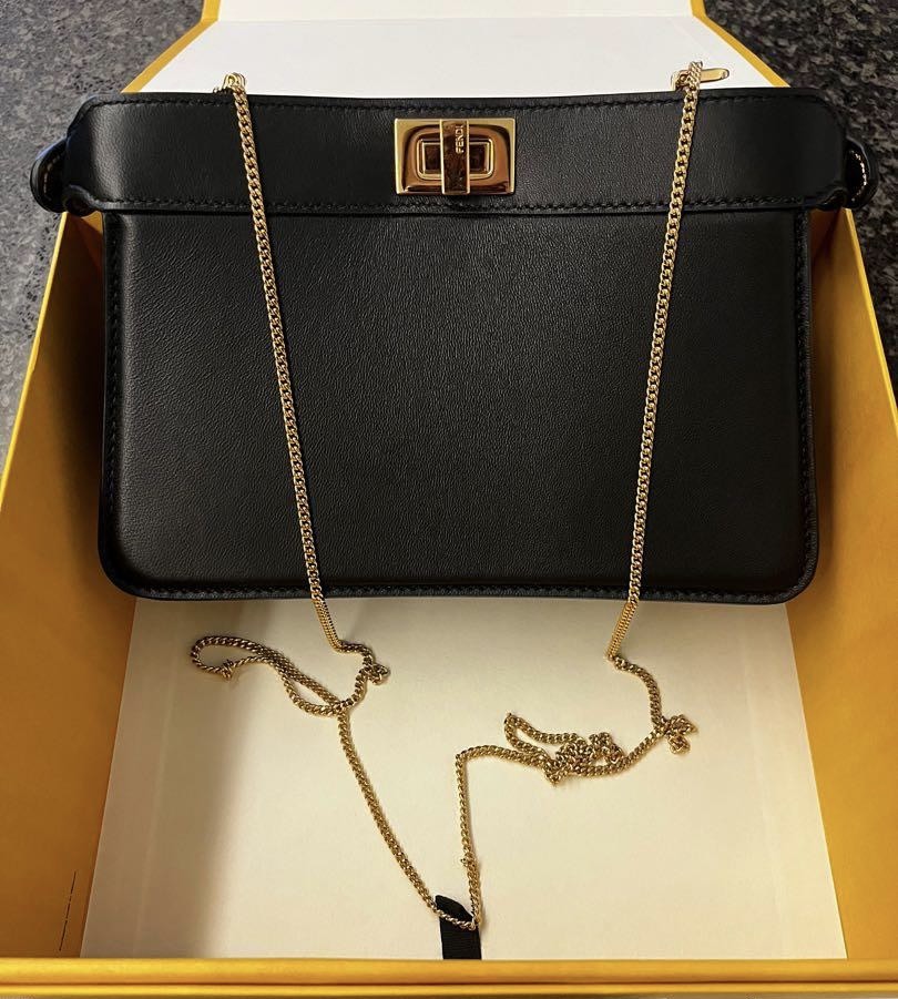 Authentic Fendi Peekaboo Pouchette Black & Gold, Luxury, Bags & Wallets ...