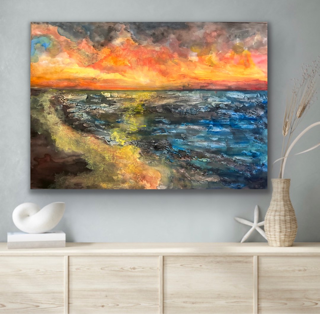 Beach Landscape Painting Textured, Hobbies & Toys, Stationary & Craft ...