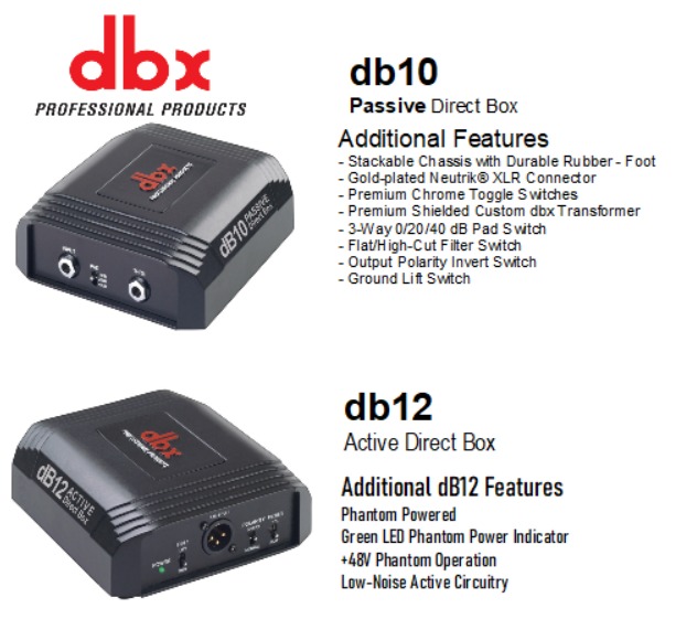 DBX DB10 Passive Instrument DI box with input pad, high-cut filter, polarity reverse, ground ...