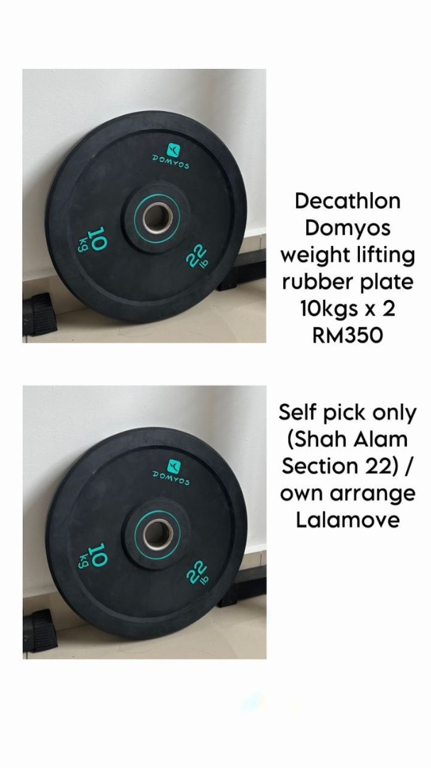 Decathlon Domyos Weight Lifting Rubber Plate 10KG x2, Sports Equipment ...