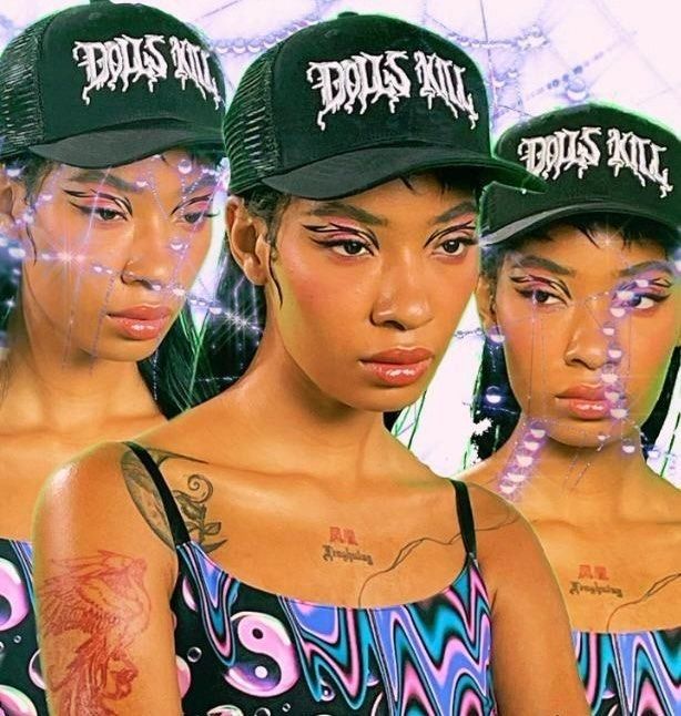 Dollskill Black Cap Mesh Black Snap Back dolls kill Trucker Hat White ...