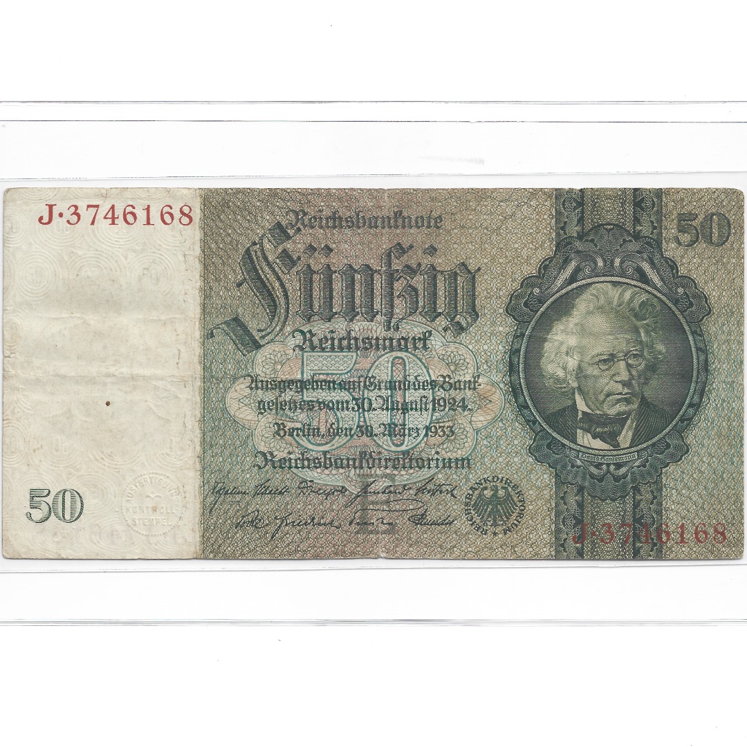 Germany VF 50 Funfzig Reichsmark Year 1933 Circulated Very Fine Fifty ...