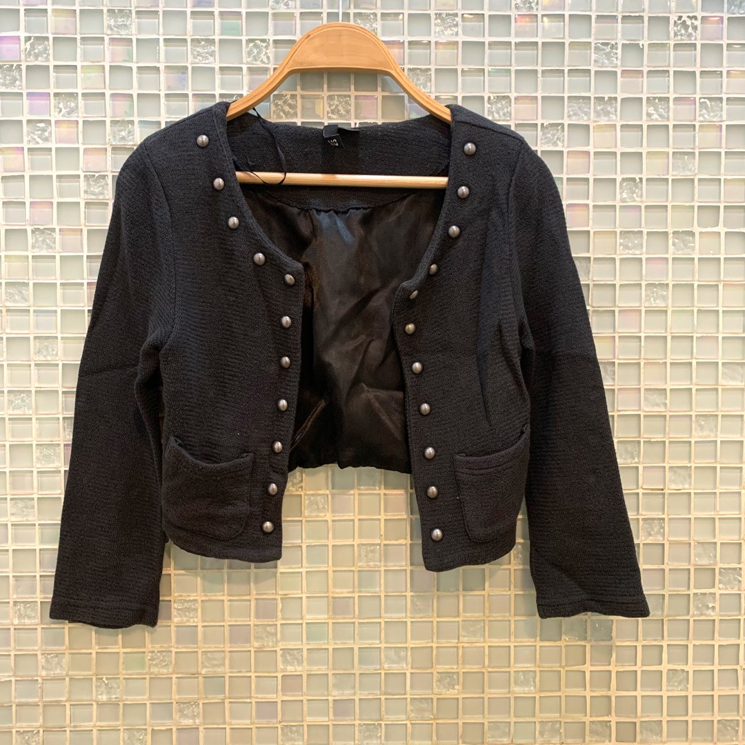 H&M Crop Jacket Dark Gray, Women's Fashion, Coats, Jackets and ...