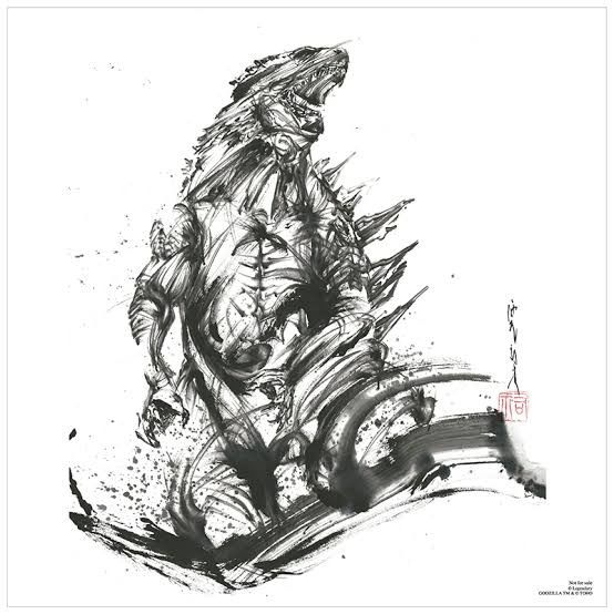 Yuki Nishimoto Kaiju Godzilla (1954) Sumi-e White Tee Tees Shirt T ...