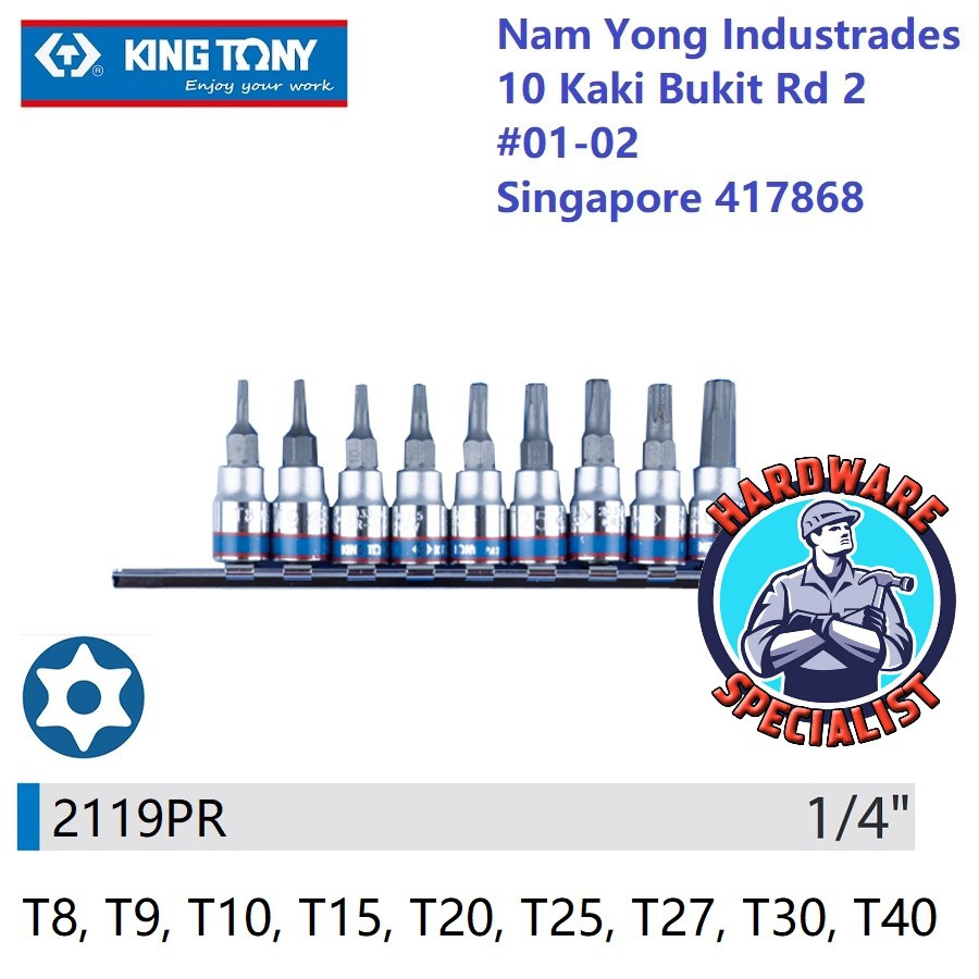 King Tony 2119PR 9 Pieces 1/4" Drive Tamper Torx Bit Socket Set ...