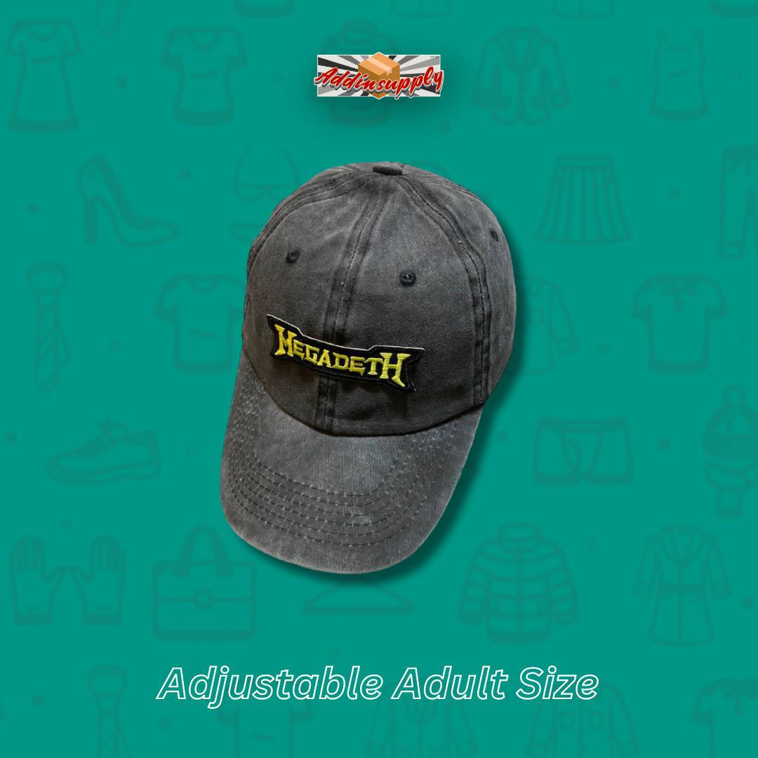 Megadeth Band Yellow Embroidered Acid Washed Seasoned Distressed Cap ...
