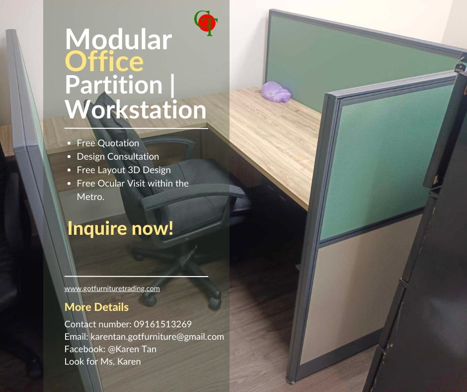 Office Cubicle with L-type Table | Modular Partition | Office Furniture ...