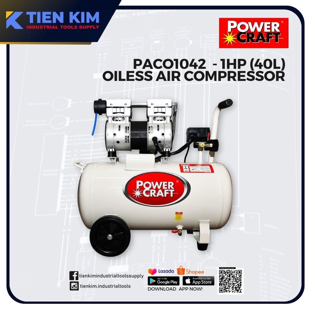 POWERCRAFT PACO 1042 OILESS | OIL LESS AIR COMPRESSOR 1HP [ 42L ] (Tien ...