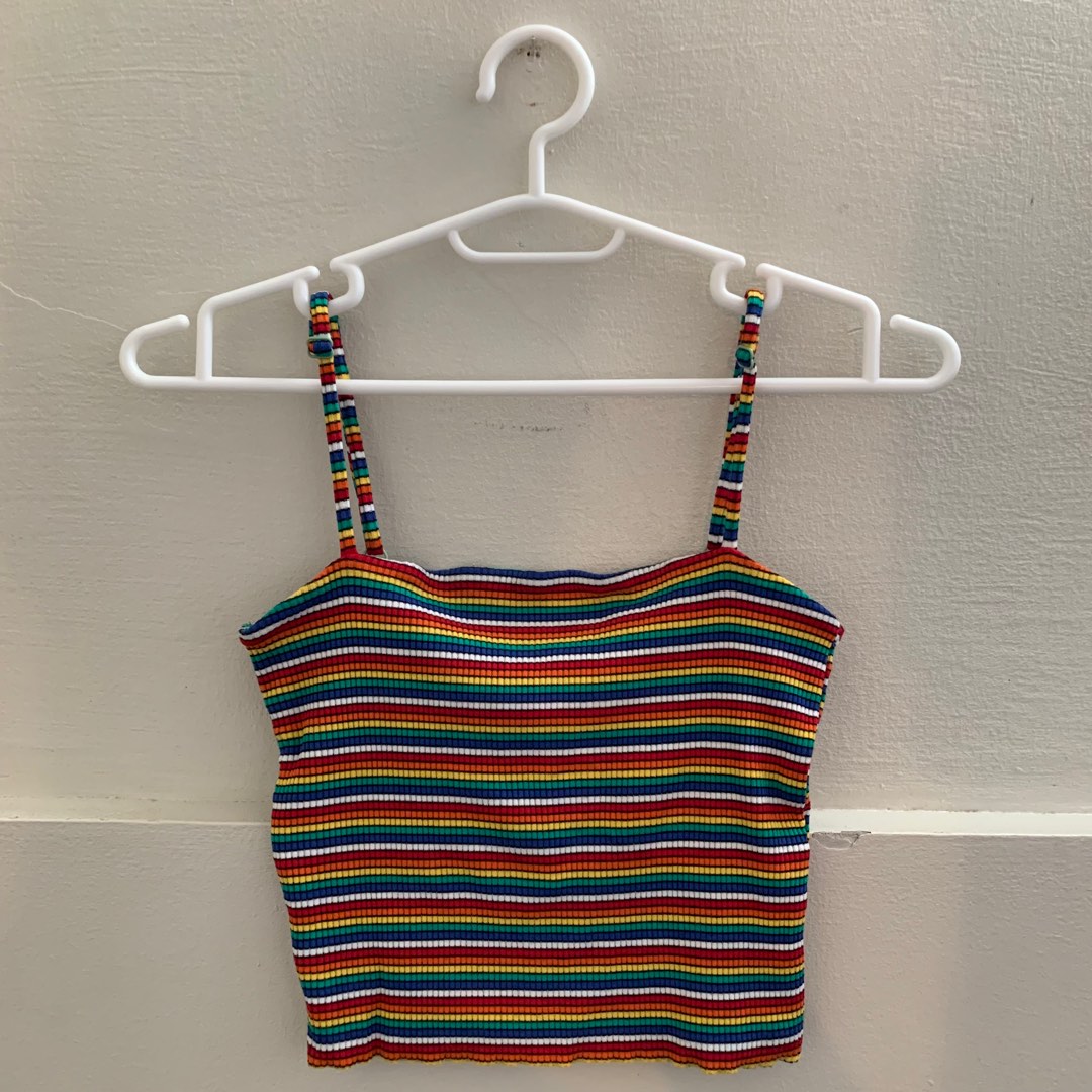 Rainbow Cropped Fitted Top, Women's Fashion, Tops, Sleeveless on Carousell
