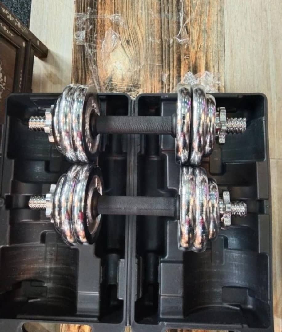 Steel Dumbbell Set 15kg, Sports Equipment, Exercise & Fitness, Weights ...