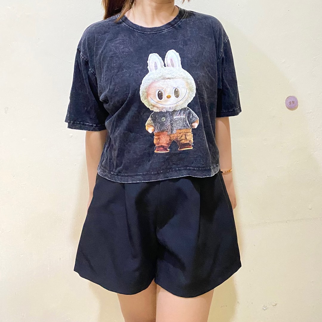 Washed top labubu putih, Fesyen Wanita, Pakaian Wanita, Atasan di Carousell