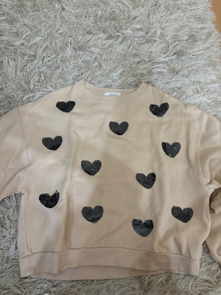 Zara Heart Beaded Reversible Sequin Sweater, Women's Fashion, Tops ...