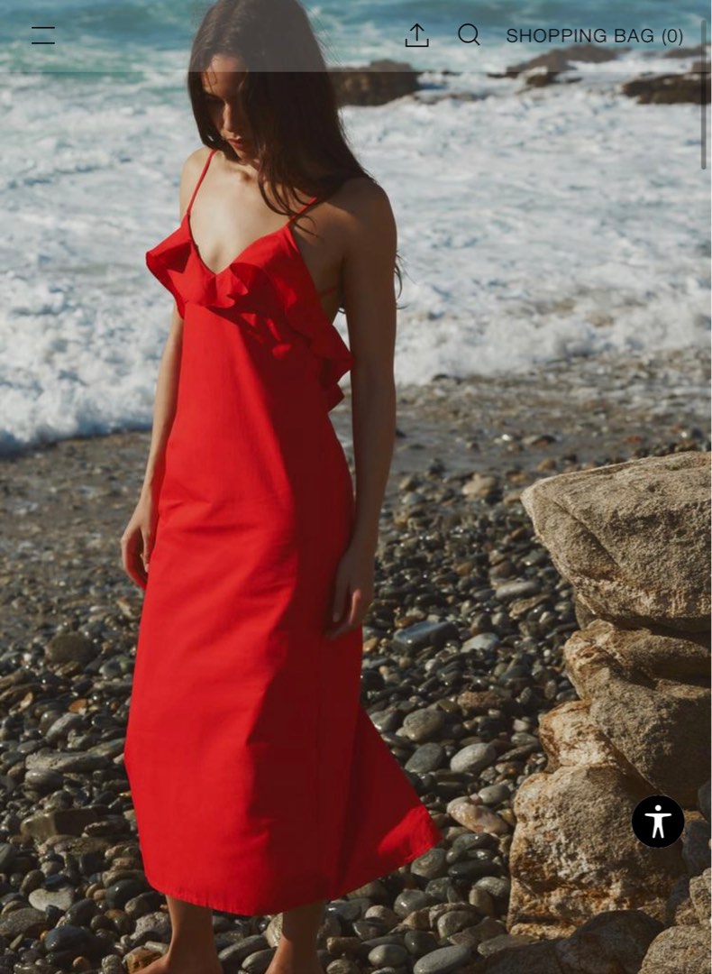 Zara Ruffled Gabardine Midi Dress Red, Women's Fashion, Dresses & Sets ...