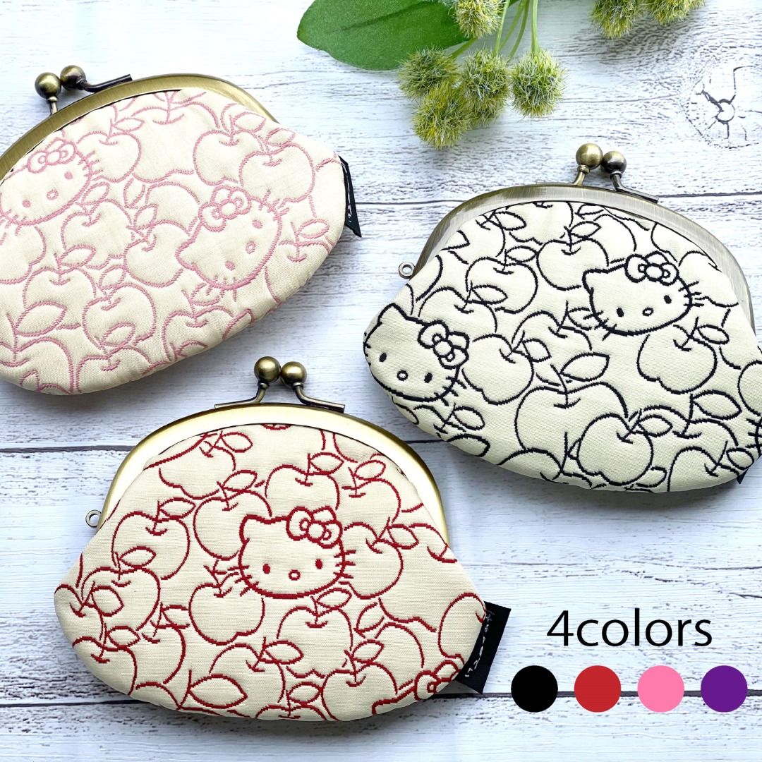 預購 日本製 京都・はろうきてぃ工房 B-andyu Hello Kitty 刺繡口金包 4色, 女裝, 手袋及銀包, 銀包、卡片套 ...