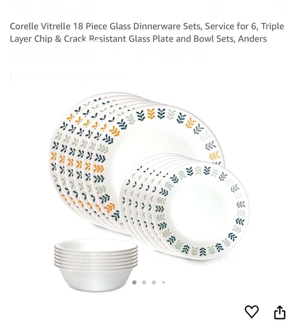 Corelle Vitrelle 18 Piece Glass Dinnerware Sets, Service for 6 ...
