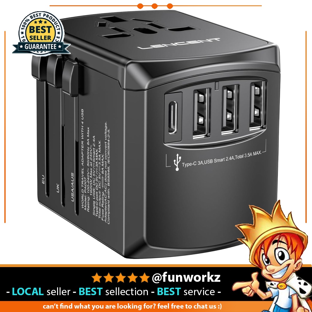LENCENT Universal Travel Adapter, International Charger with 3 USB ...
