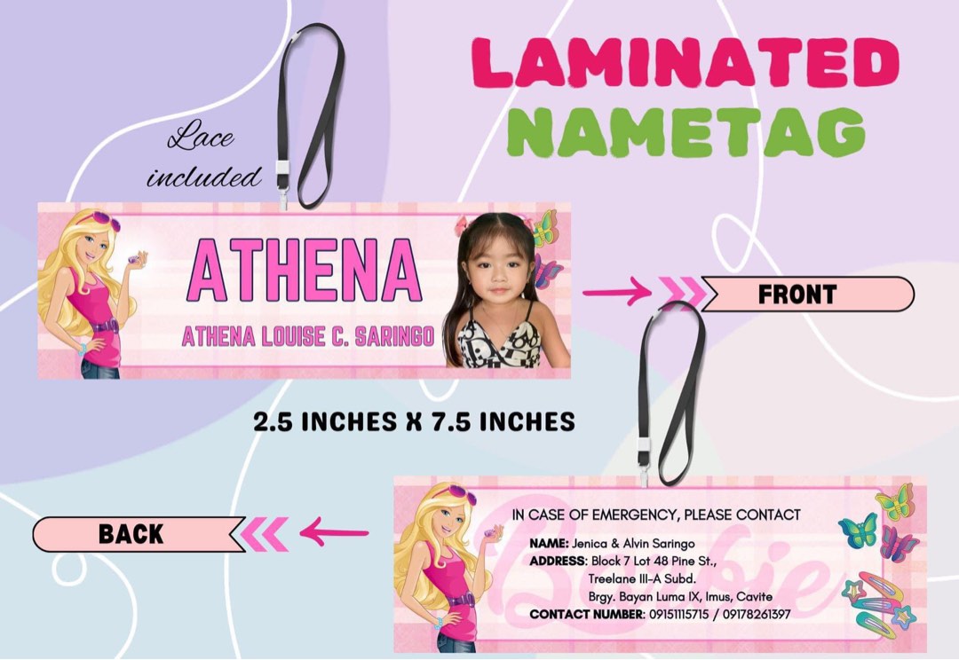 Personalized Laminated Name Tag with Lace, Babies & Kids, Babies & Kids ...