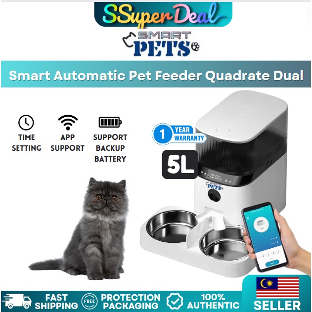 Smart Pets Smart Automatic Pet Feeder Quadrate Dual (Wi-Fi Ver / Camera ...