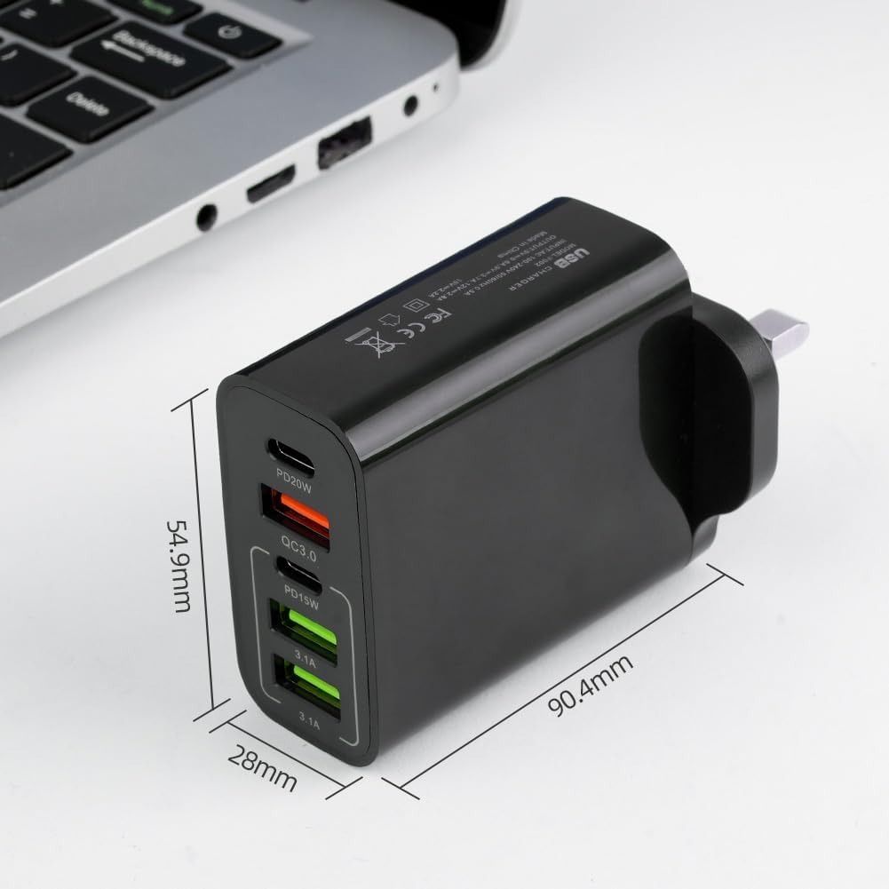 65W 充電器轉接器 2 個 3.1A USB 多口充電頭 PD15，20W+QC3.0 USB A 壁插充電器 bawckp 65W Charger Adapter 2 3.1A USB ...